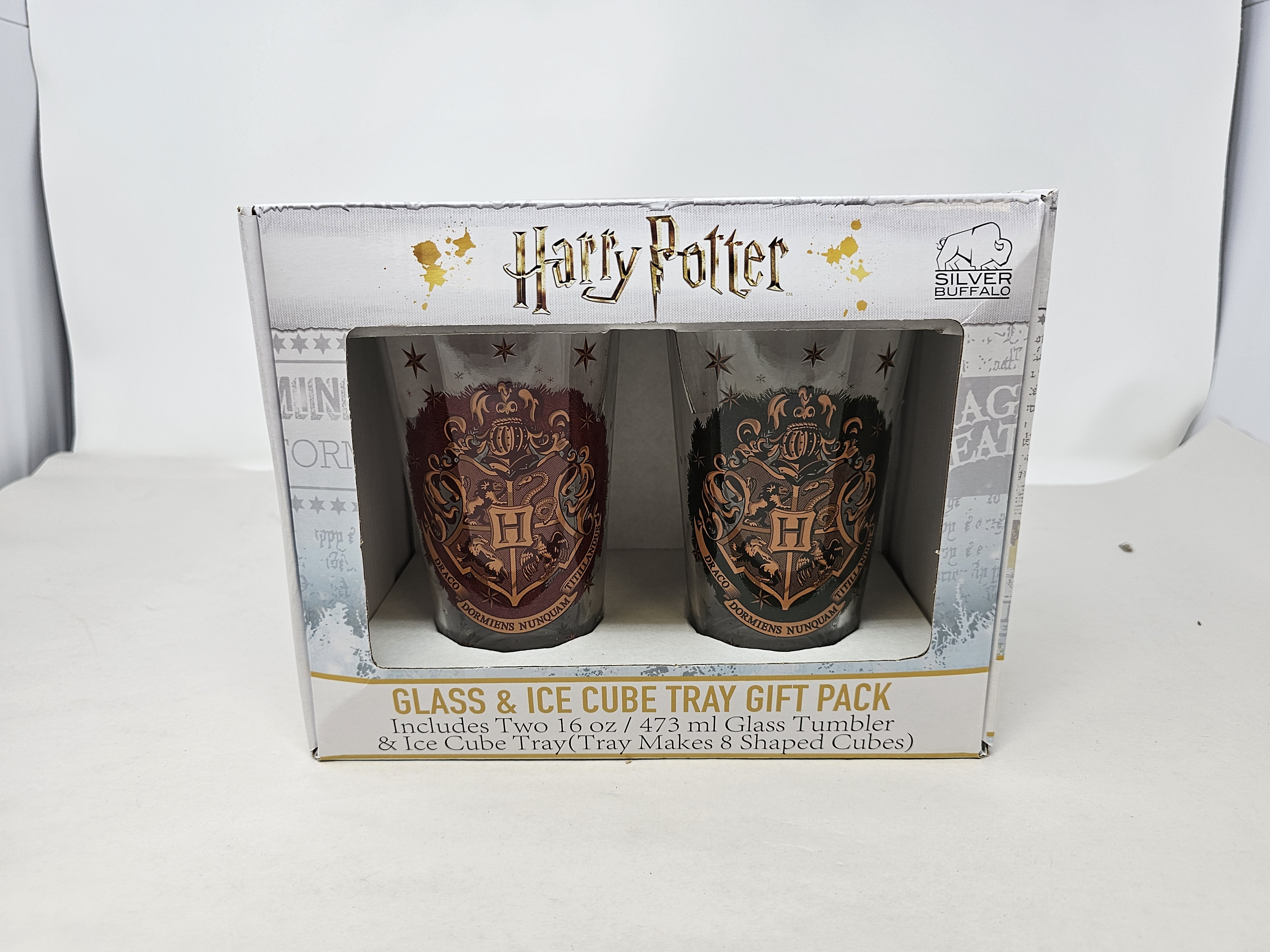 Harry Potter Slytherin & Gryffindor 16oz Glass & Ice Cube Tray Gift ...