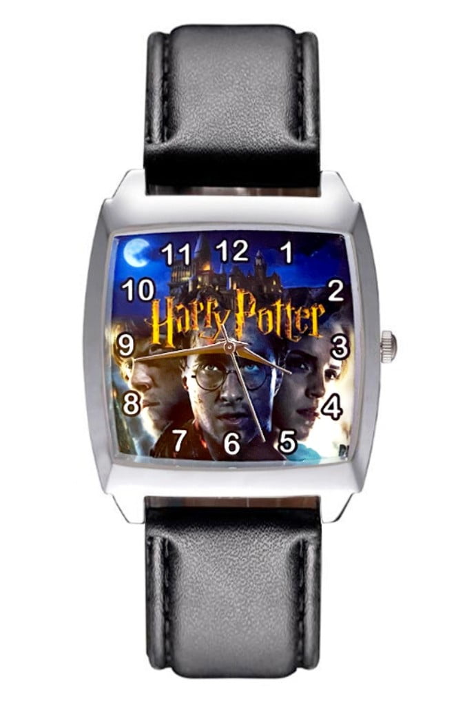 Harry Potter Quartz Watch, Square Face, Black Leather Band, Fits 6.5"-8 ...