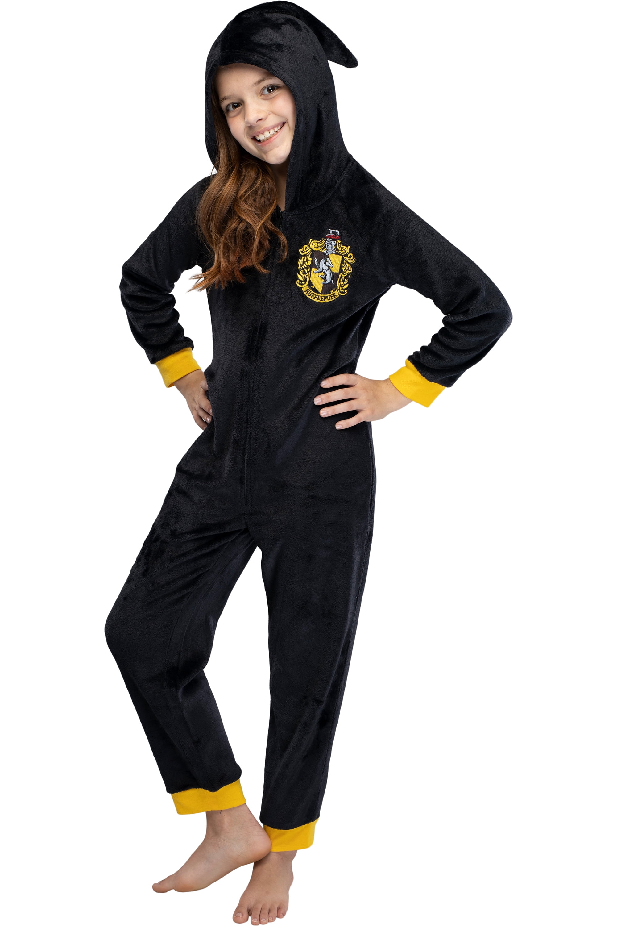Harry Potter Unisex Kids Hufflepuff Hooded One-Piece Pajama Union Suit ...