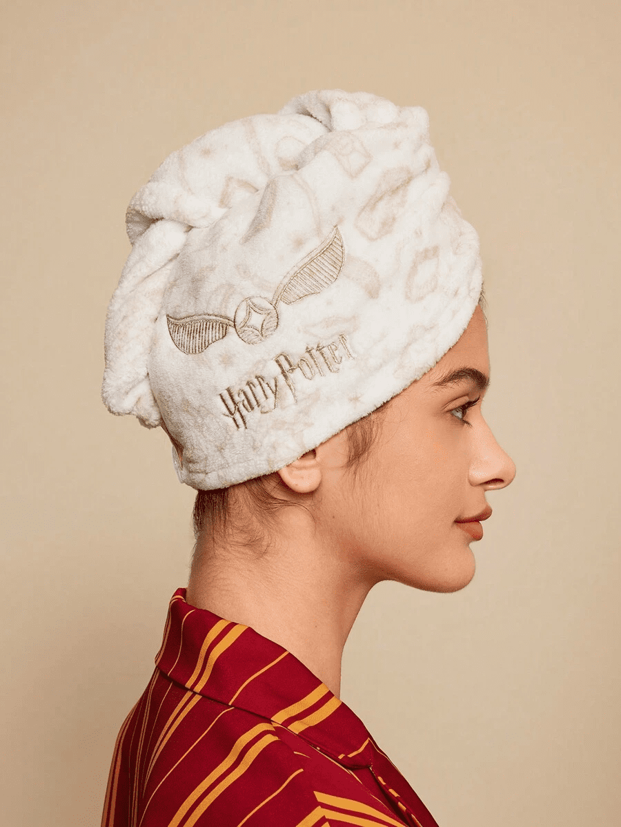 Harry Potter White Fleece Embroidered Golden Snitch Hair Towel Wrap ...