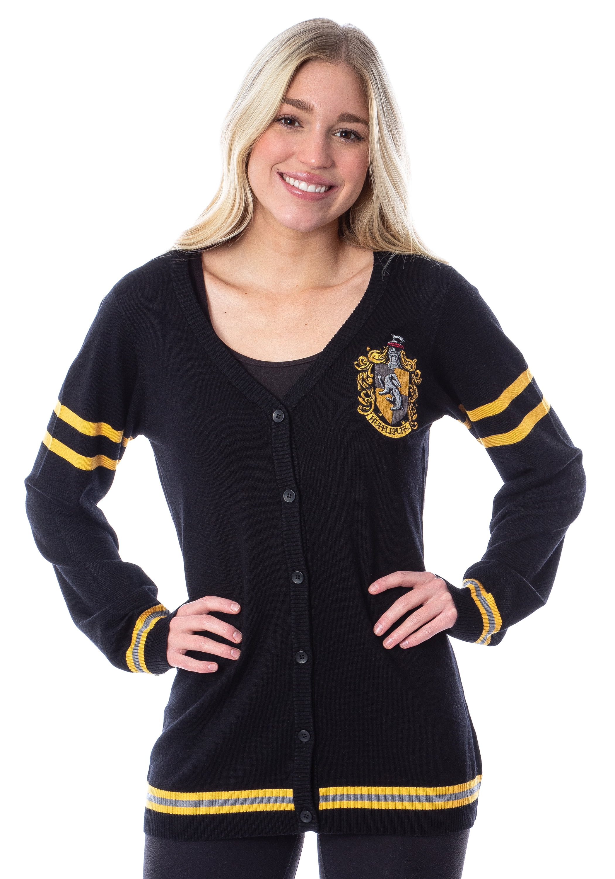Harry Potter Womens Hufflepuff House Open Front Cardigan Juniors Knit ...