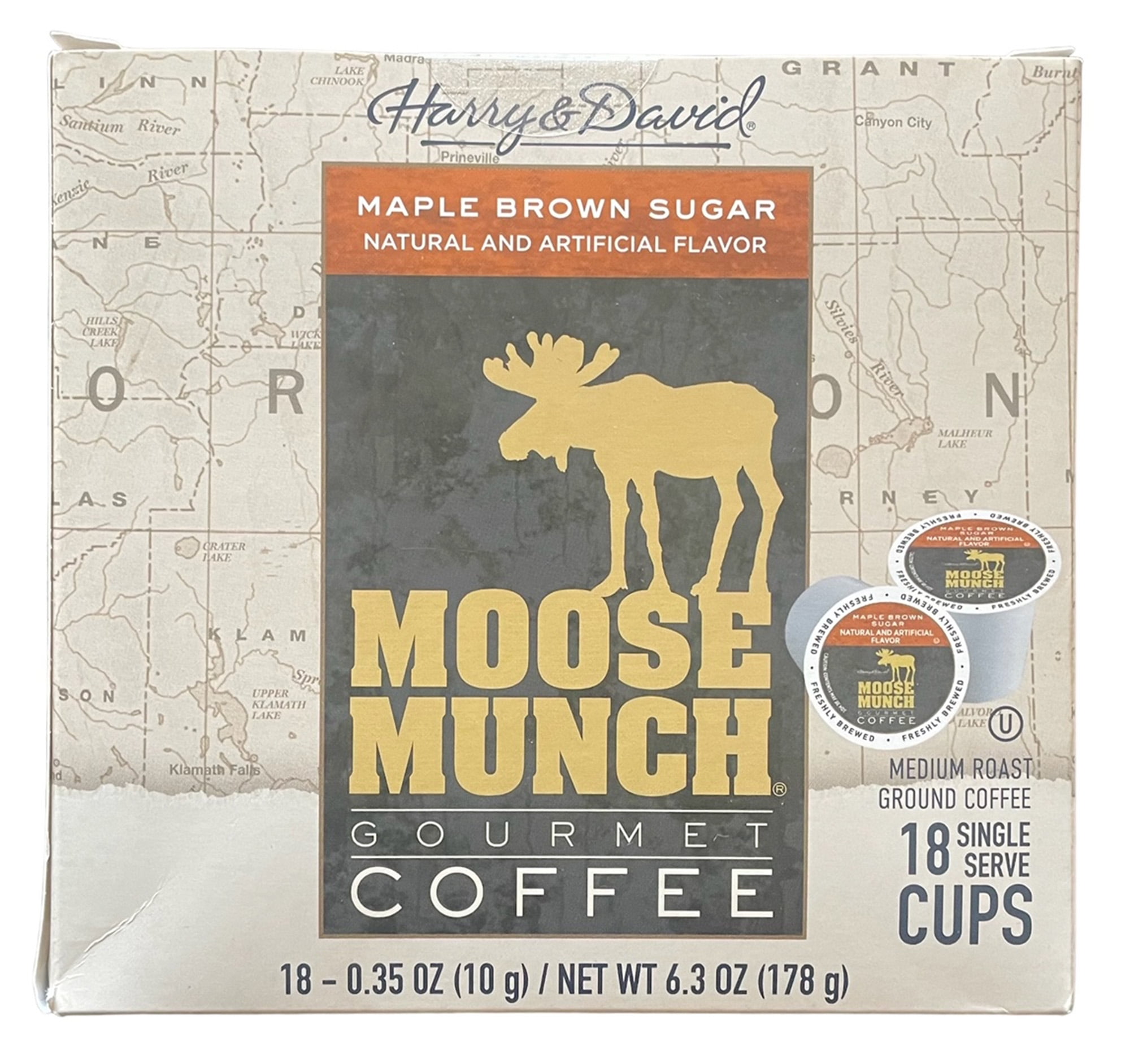 Harry and David K Cups Coffee, Moose Munch Maple Brown Sugar Gourmet Coffee, 18 Single Serve ...