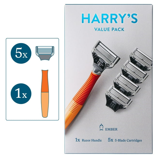 Harry's Men's Razor Set: Ember Orange Handle + 5 German Engineered Blade Cartridges - Walmart.com
