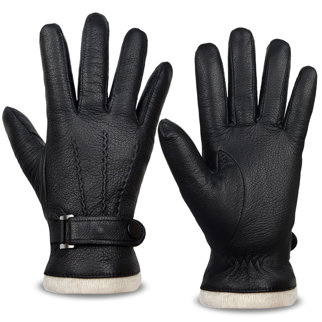 Harssidanzar Leather Gloves for Men,Genuine Leather Warm Cashmere Lined ...