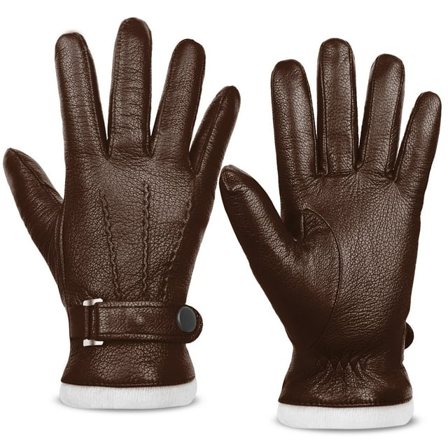 Harssidanzar Men Winter Leather Gloves,Genuine Leather Warm Cashmere ...