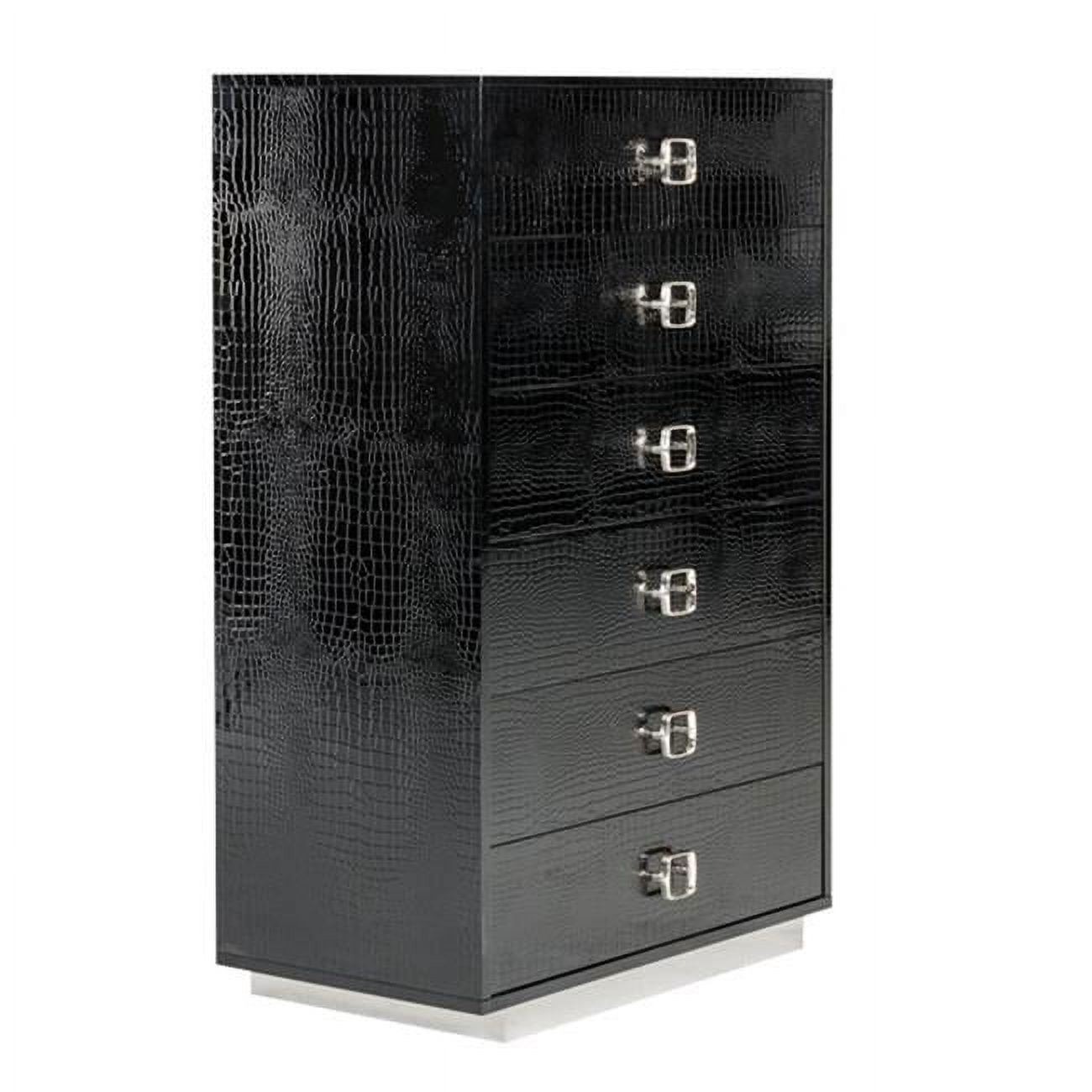 Hart 49 Inch Dresser, 5 Drawers, Crocodile Skin Texture, Lacquer, Black ...