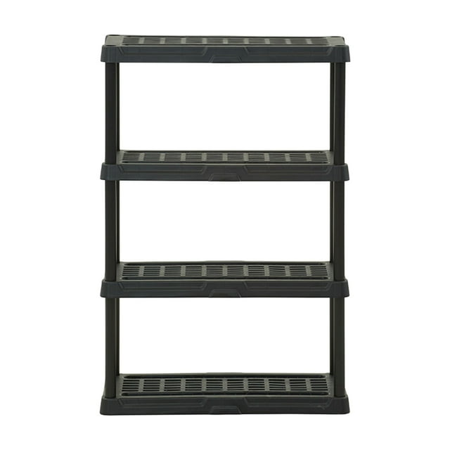 HART 4-Tier Black Plastic Storage Rack, Garage Utility Shelf Organizer ...