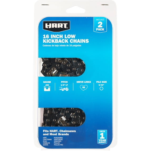 HART 16-inch Low Kickback Chainsaw Replacement Chains - 2 Pack Saw ...