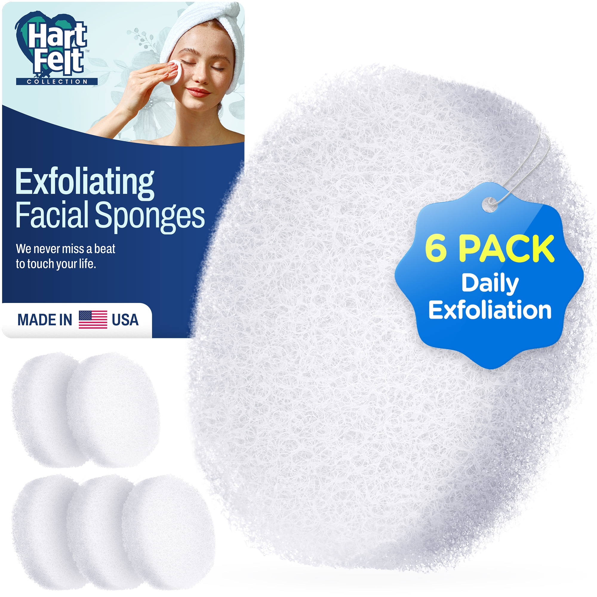 HartFelt Facial Scrub Round Exfoliating Skin Care Sponge Pad 6 ct ...