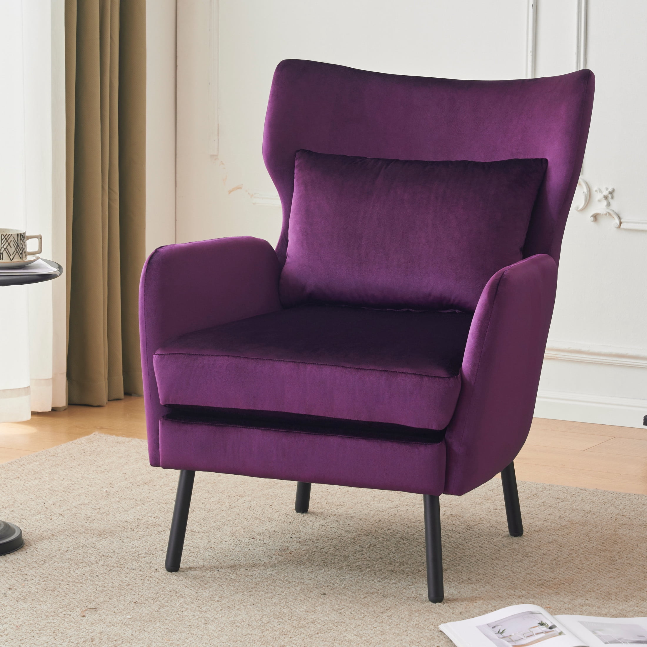 Harta Modern Wingback Upholstered Velvet Club Chair with Metal Legs and ...