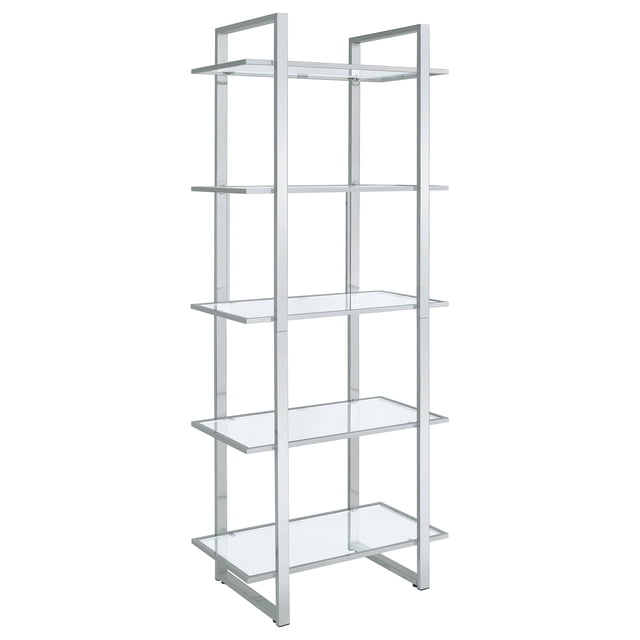 Hartford Contemporary Metal Shelves Bookshelf Chrome Glass Bookcase ...