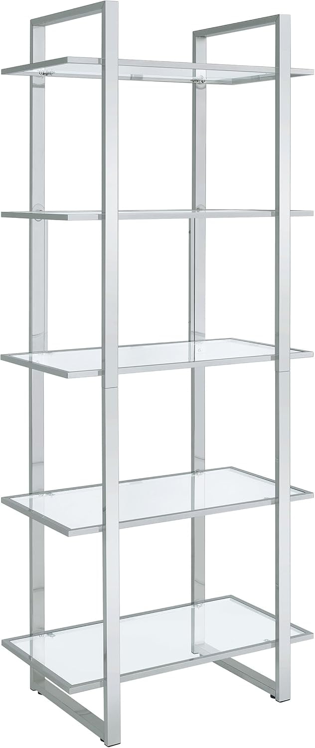 Hartford Metal and Glass 5Shelf Bookshelf with Tempered Glass and Contemporary Living Room and ...