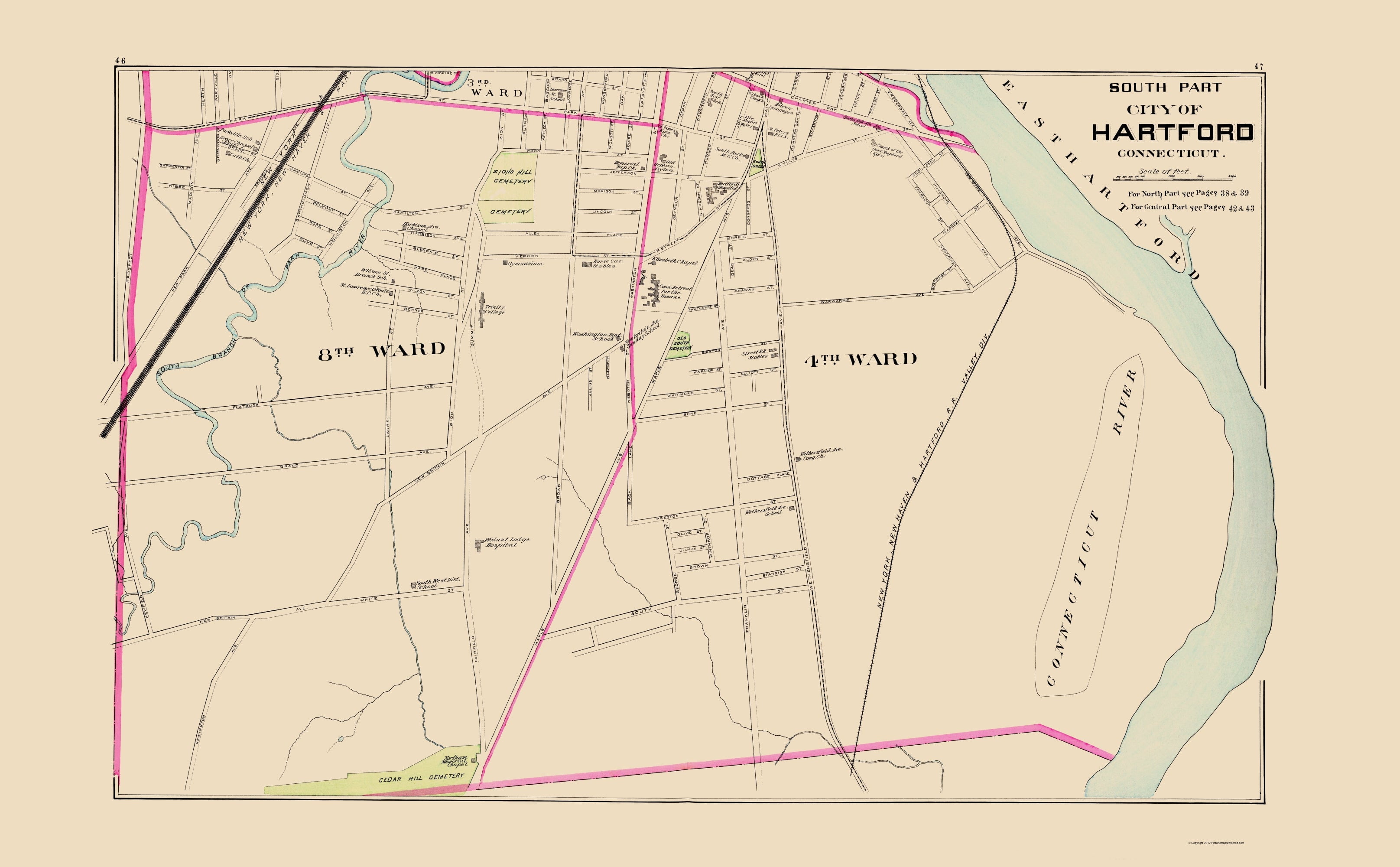 Historic City Map - Hartford South Part Connecticut - Hurd 1893 - 23 x ...