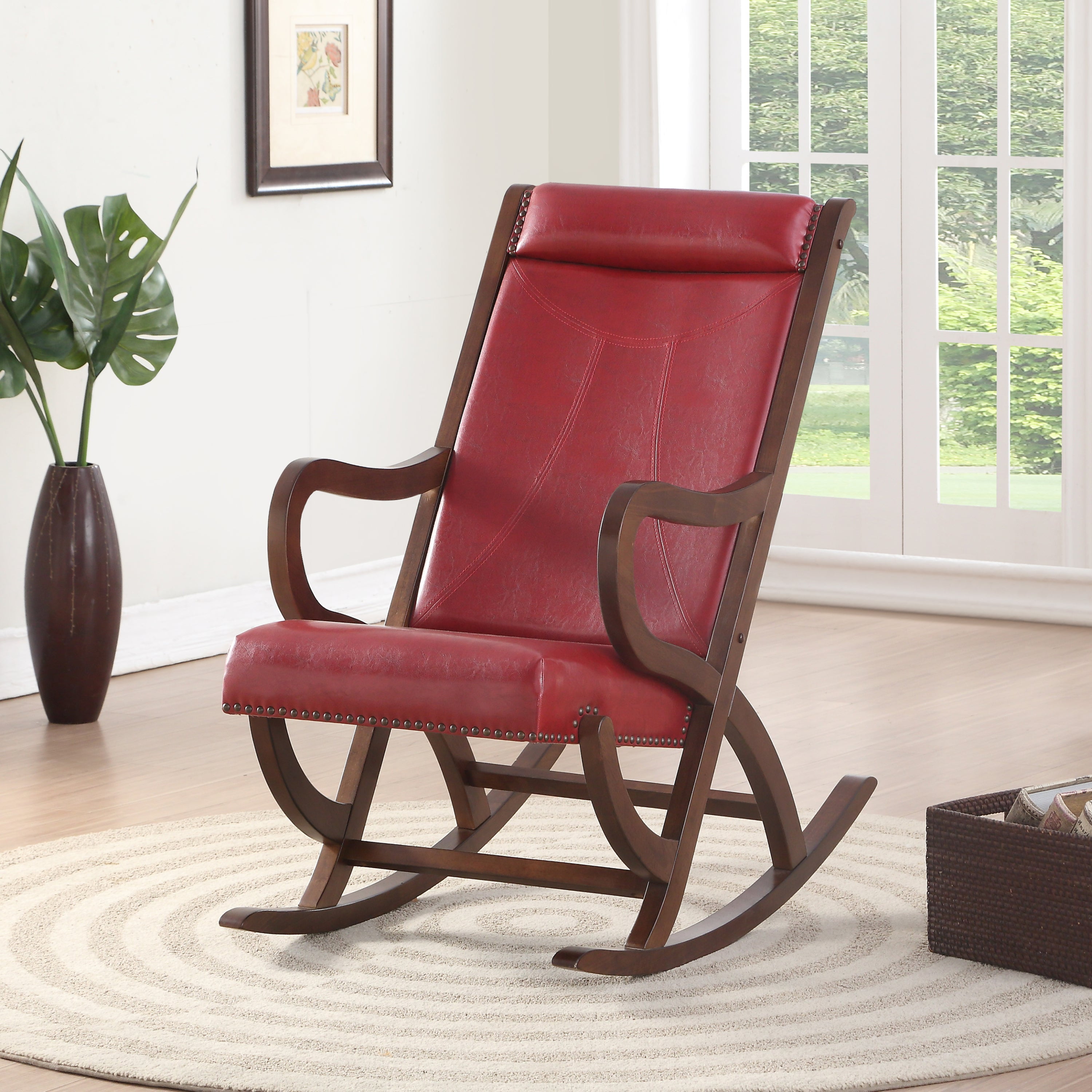Hartley Rocking Chair with Padded Seat - Burgundy - Walmart.com