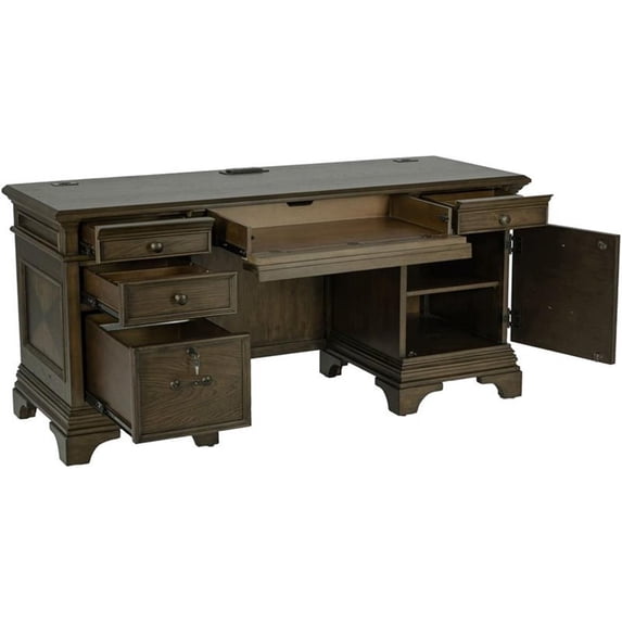 Hartshill Credenza with Power Outlet Burnished Oak - Walmart.com