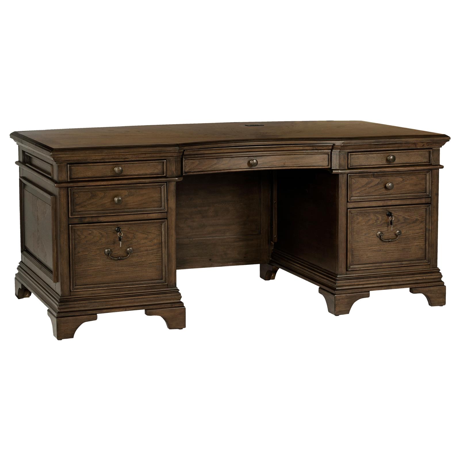 Hartshill Executive Desk with File Cabinets Burnished Oak - Walmart.com