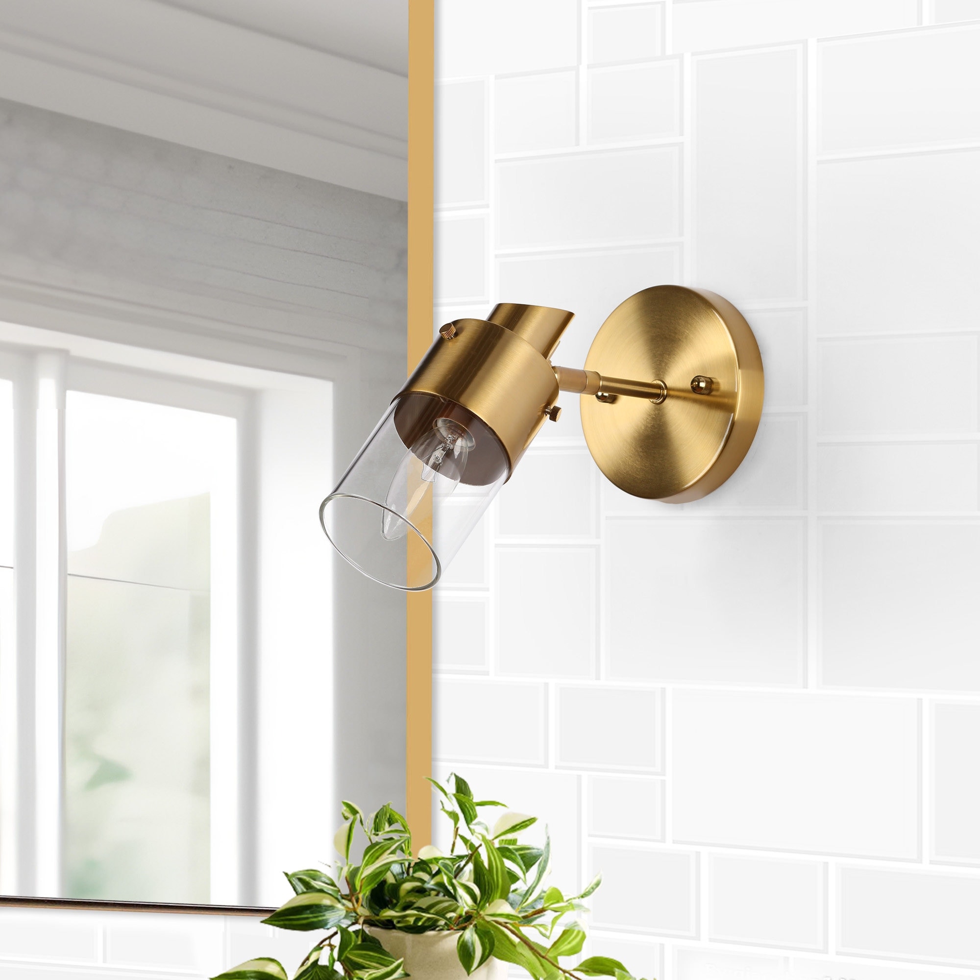 Hartwin Modern 1-Light Gold Glass Wall Sconce Cylinder Bathroom Vanity ...