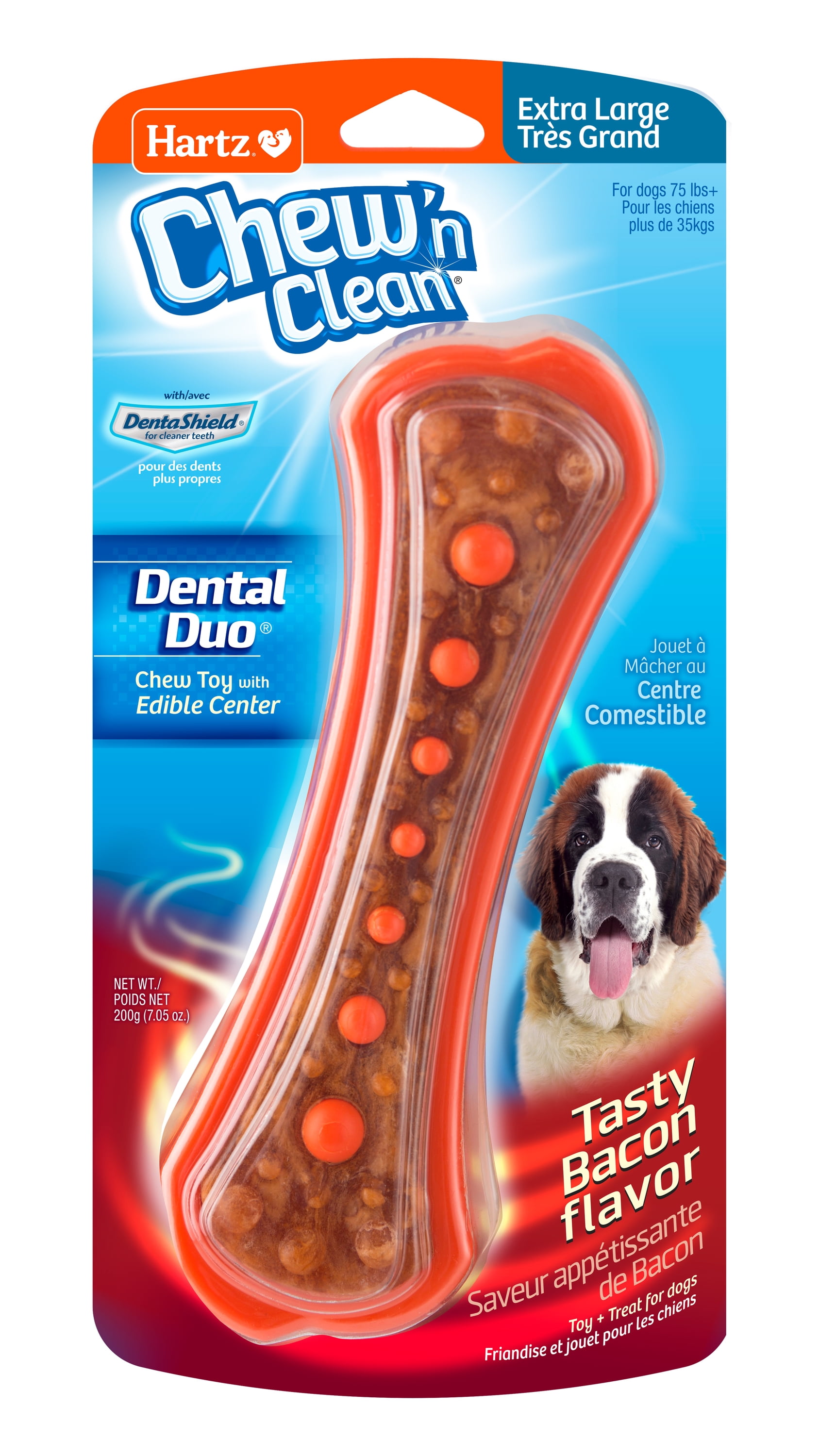 Hartz Chew 'n Clean Dental Duo Bacon Flavored Dog Treat and Chew Toy, XL, Nylon, 1ct - Walmart.com