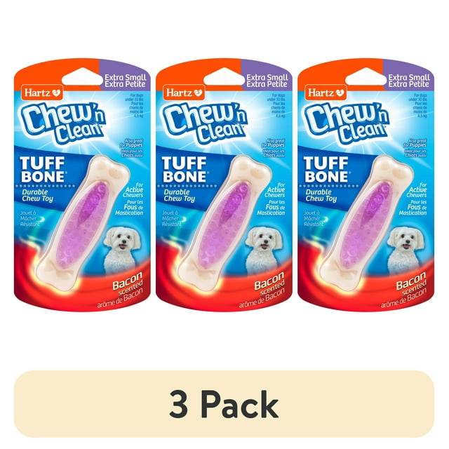 (3 pack) Hartz Chew n Clean Tuff Bone Extra Small Durable Bacon Scented Chew Toy, Nylon, 1 Count ...