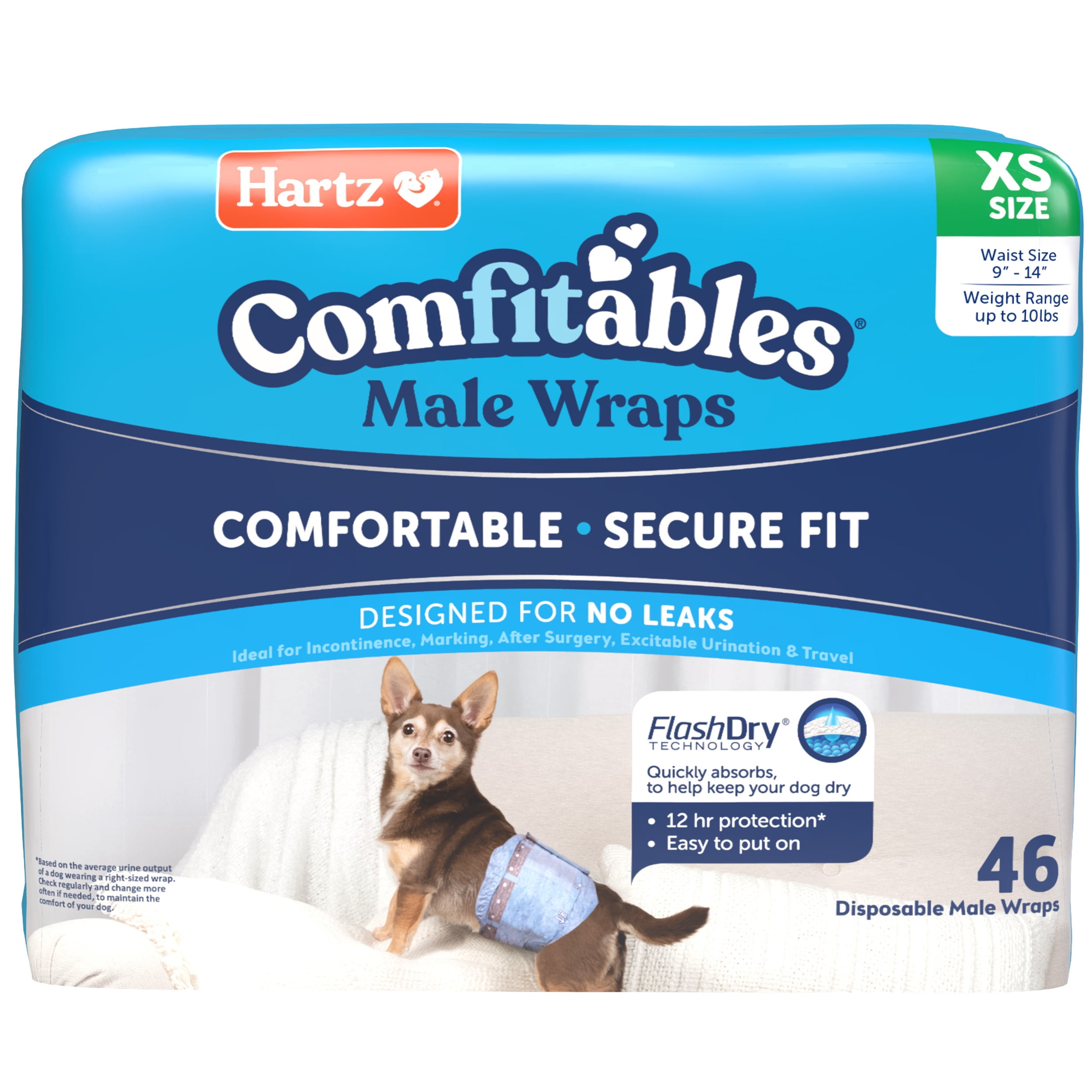 Hartz Comfitables Male Dog Wraps with Stretchy Waistband, XS 46 Count ...
