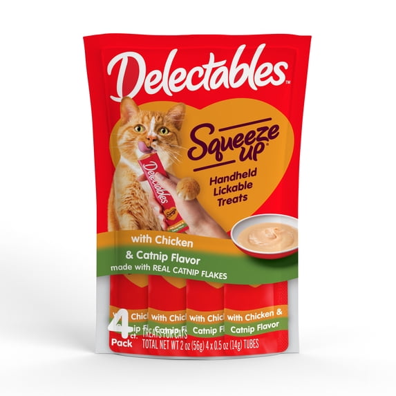 Delectables Lickable Cat Treats Squeeze Up Chicken with Catnip Flakes 4 ...