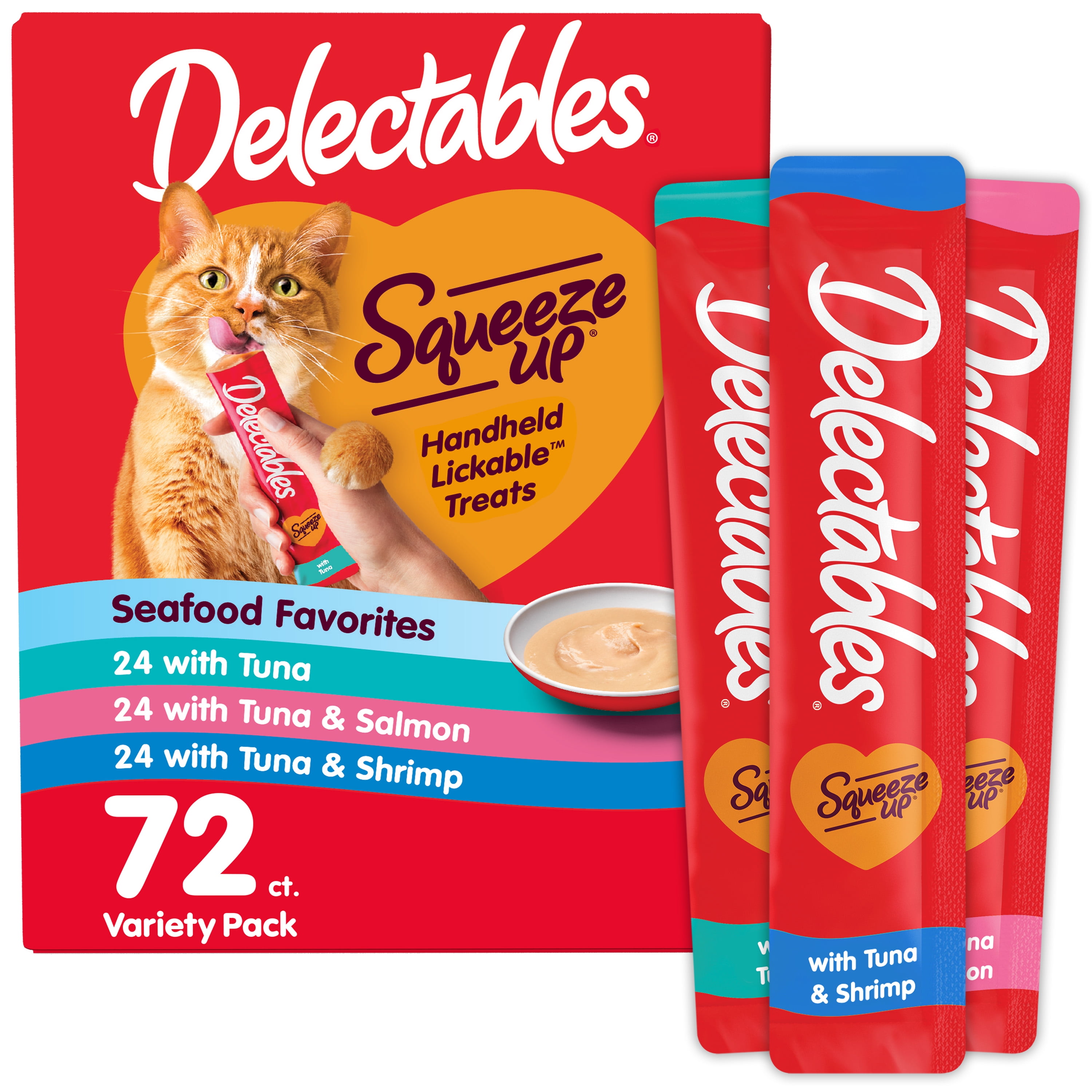 Hartz Delectables Squeeze Up Seafood Variety Pack Lickable Cat Treat, 0.5 oz tube, 72 Count ...