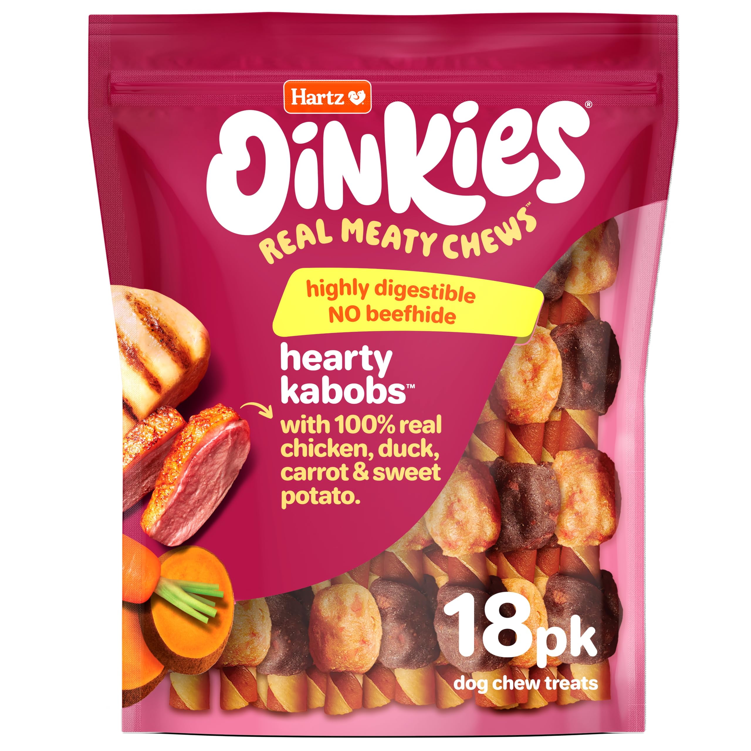 Hartz Oinkies Hearty Kabob DMF15 with Real Chicken, Duck, Sweet Potato ...