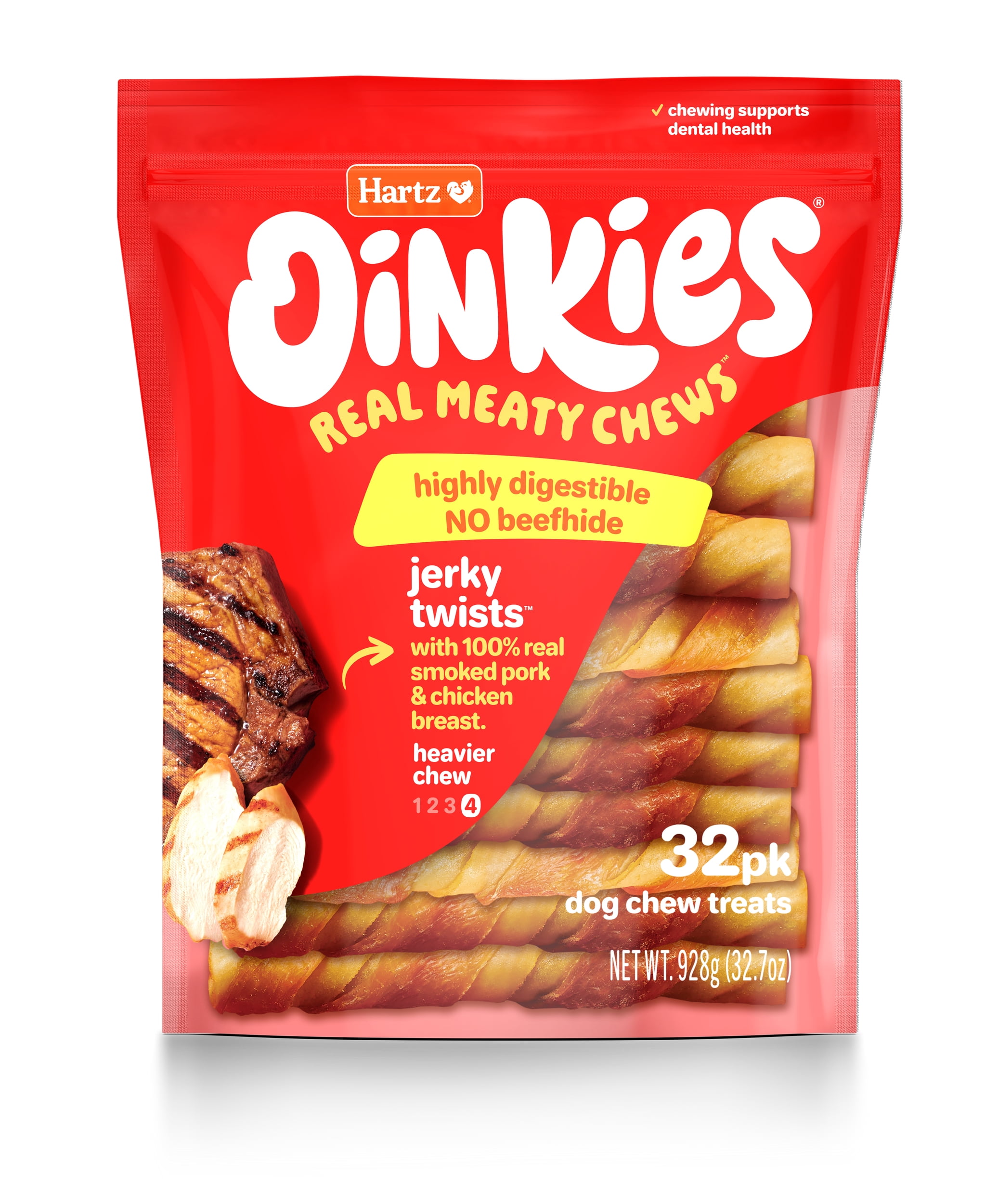Hartz Oinkies Rawhide-Free Chicken Wrapped Smoked Pig Skin Twists Dog ...