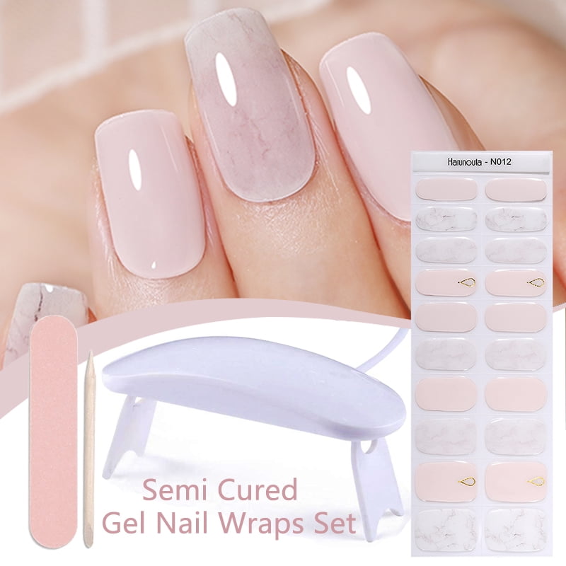 Harunouta 4Pcs Semi Cured Gel Nail Strips with Nail Dryer Set Gel ...
