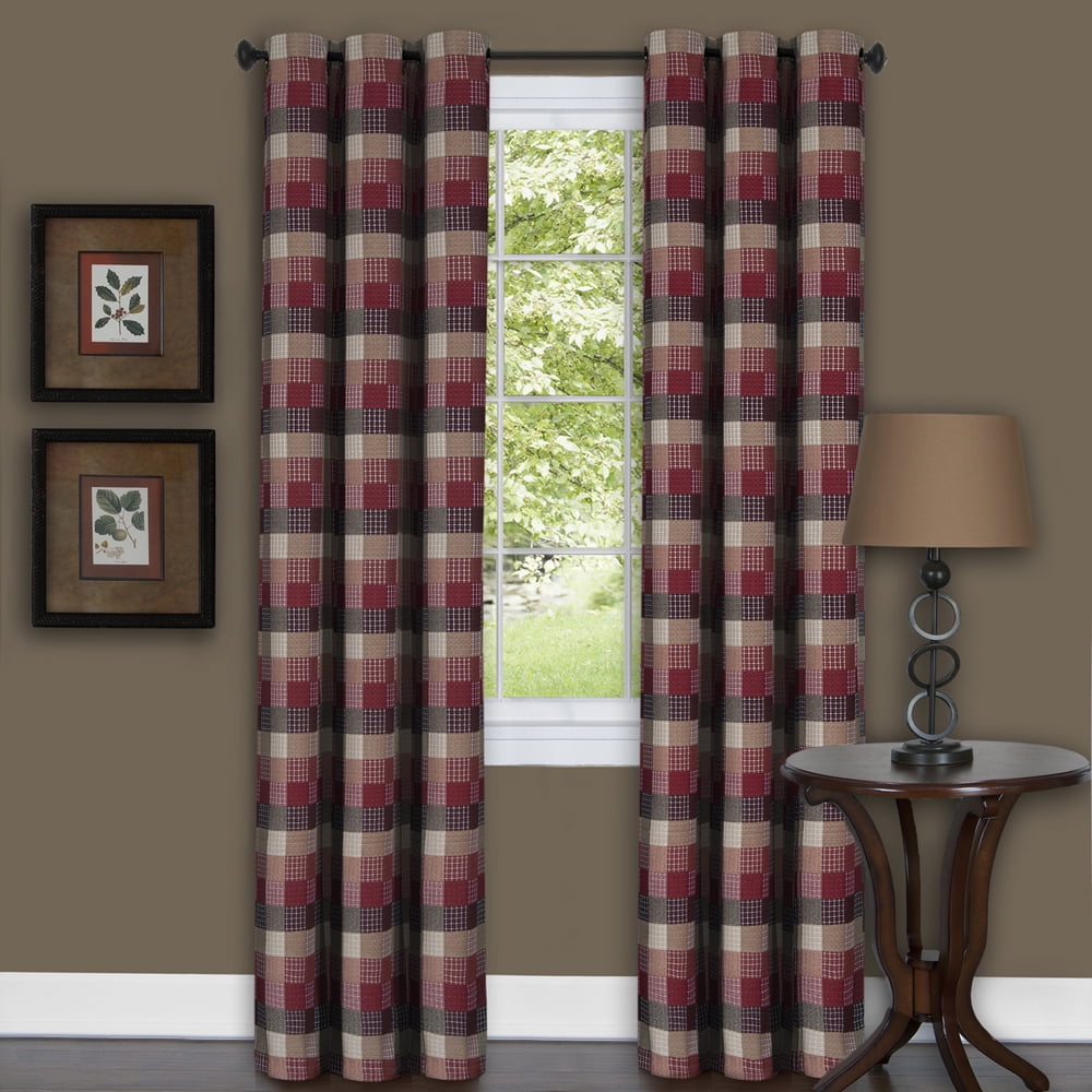Harvard Burgundy Plaid Contemporary Window Curtain Panel: 57" x 24 ...