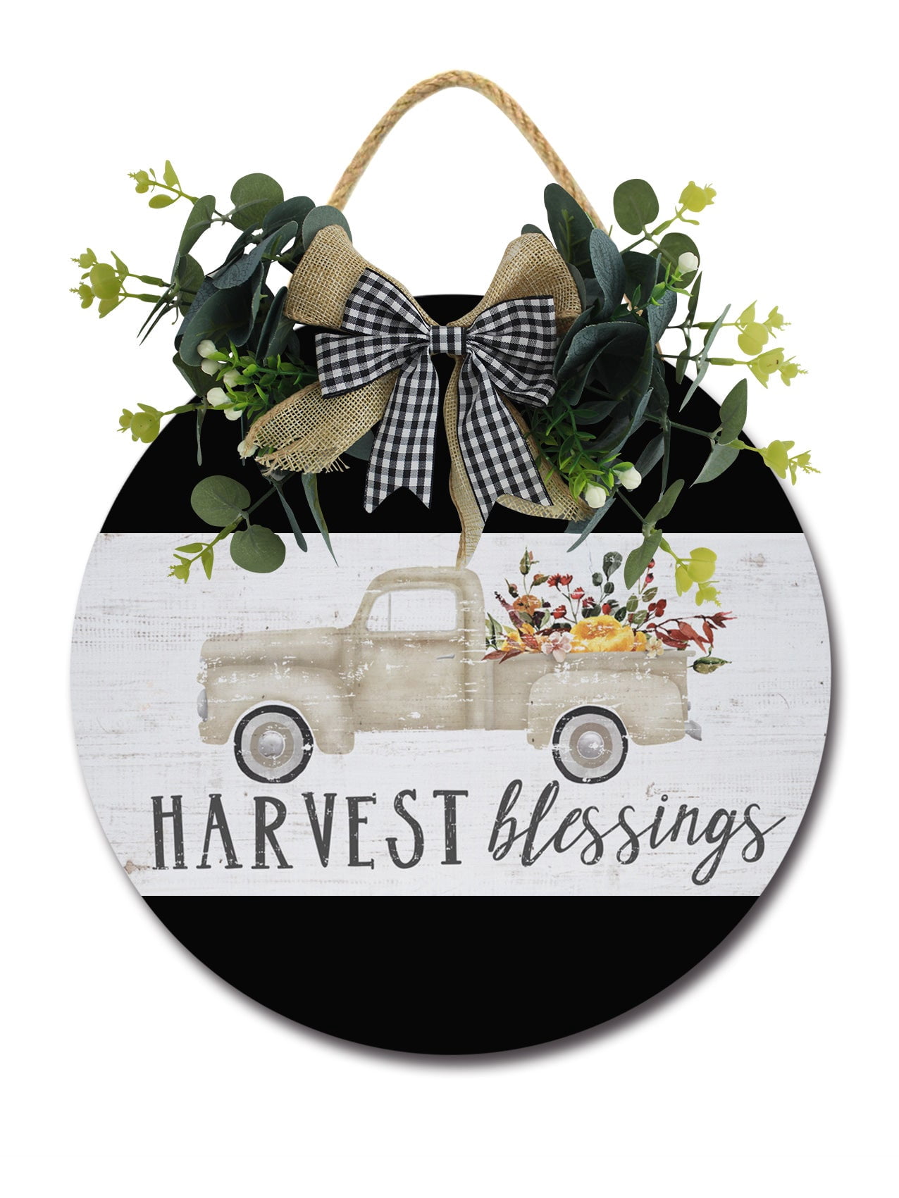 Harvest Blessings Sign Front Door Porch Decorations, Round Rustic Wood ...