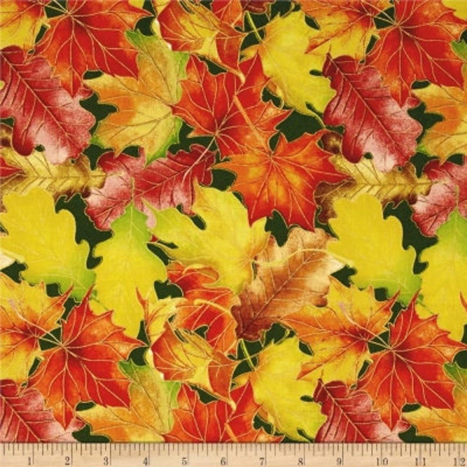 Harvest Bounty Packed Leaves in Dark Green Metallic 100% Cotton Fabric ...