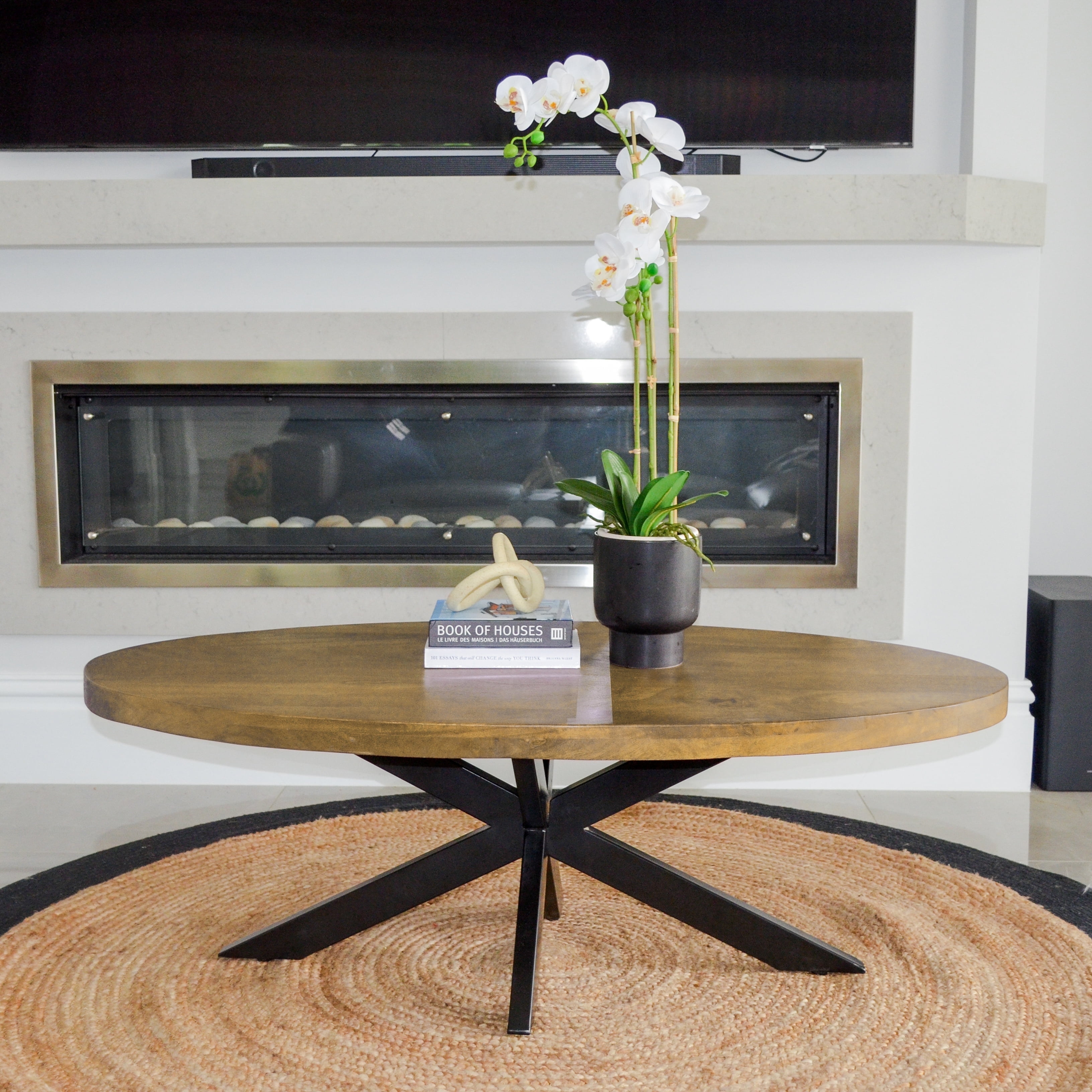 Harvest Coffee Table - 51" Oval Modern Rustic Mango Wood Table with ...