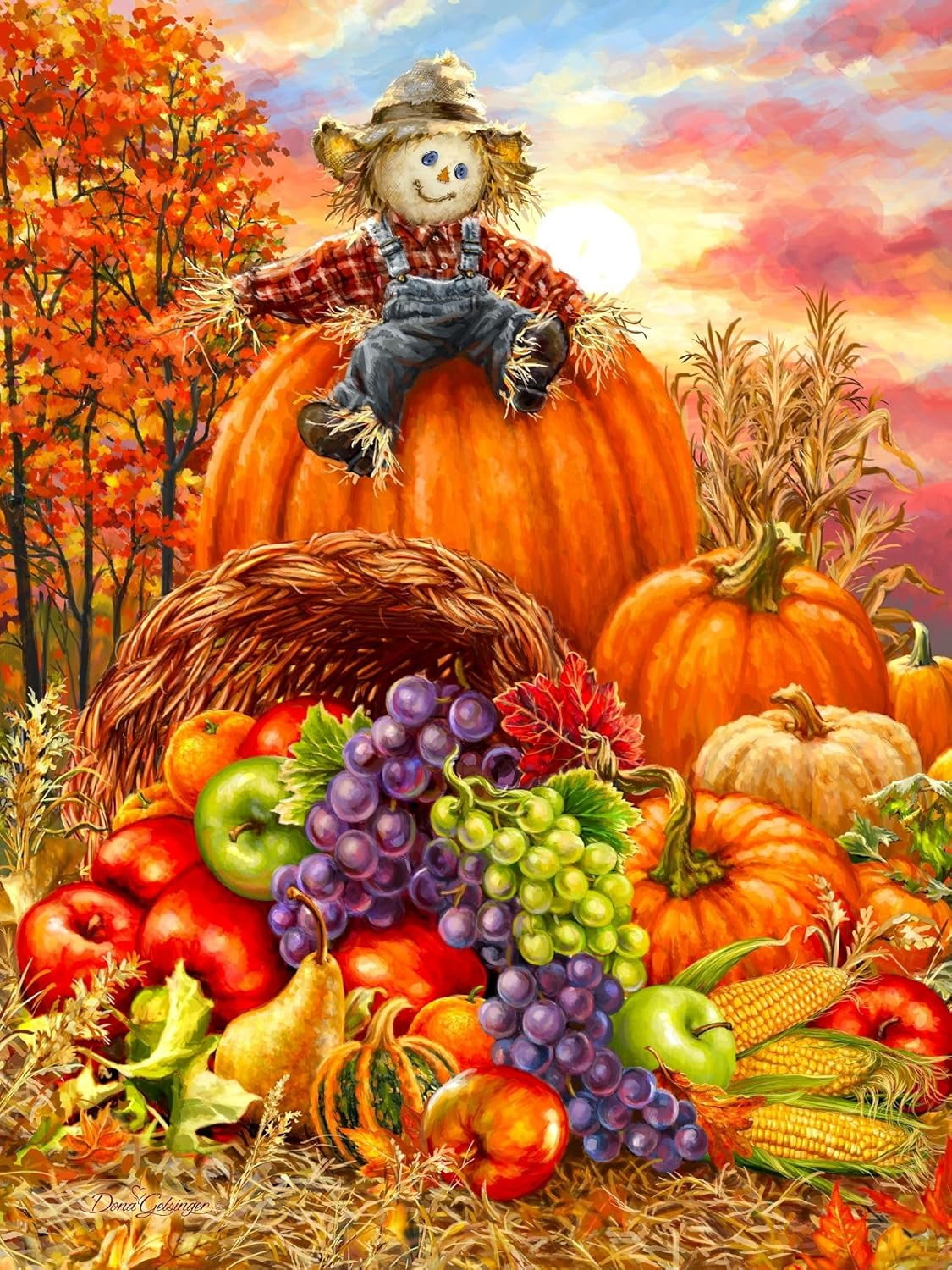 Harvest Cornucopia 1000 Piece Jigsaw Puzzle Colorful Pumpkin, Scarecrow ...