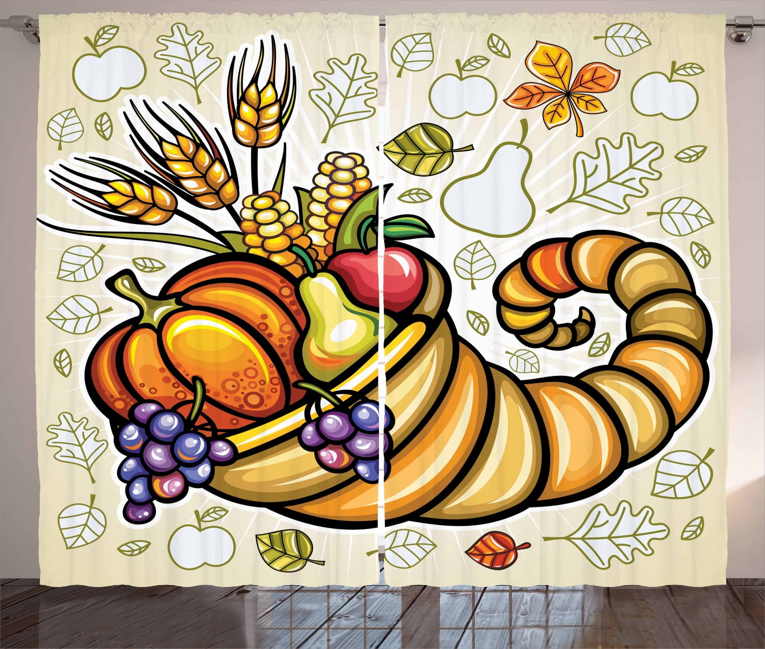 Ambesonne Harvest Curtains 2 Panel Set, Cornucopia Theme Food, 108" x ...