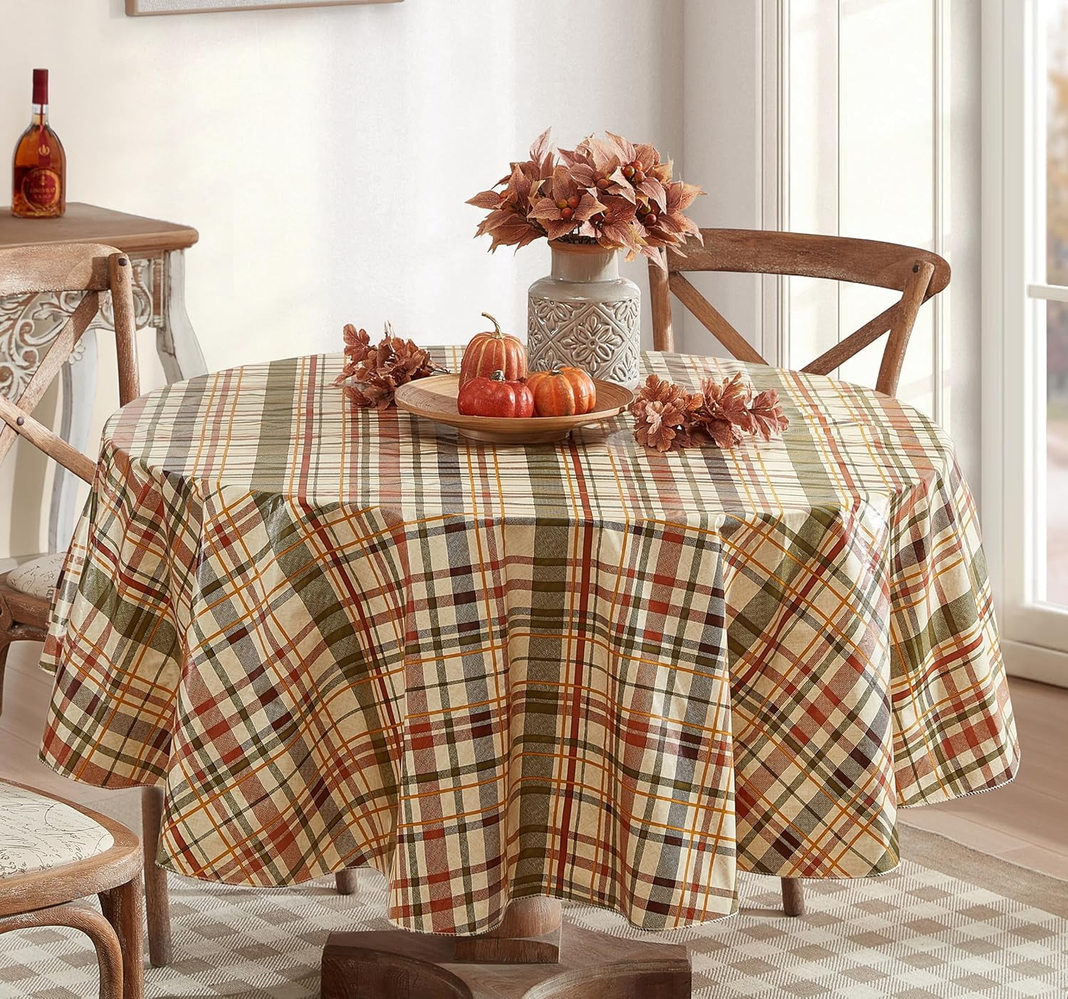 Harvest Diagonal Plaid Fall Thanksgiving Vinyl Flannel Backed ...