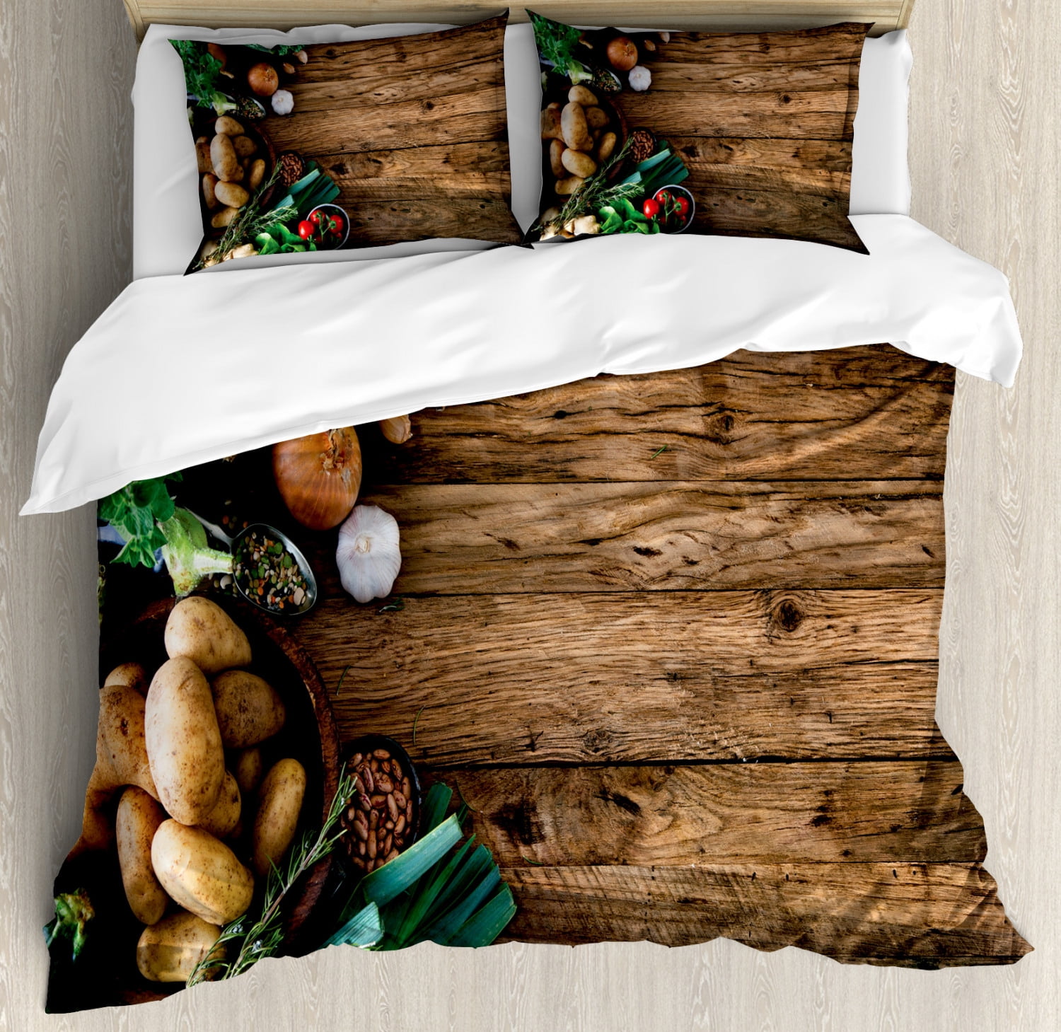 Harvest Duvet Cover Set King Size, Vegetables on Wooden Table Healthy ...