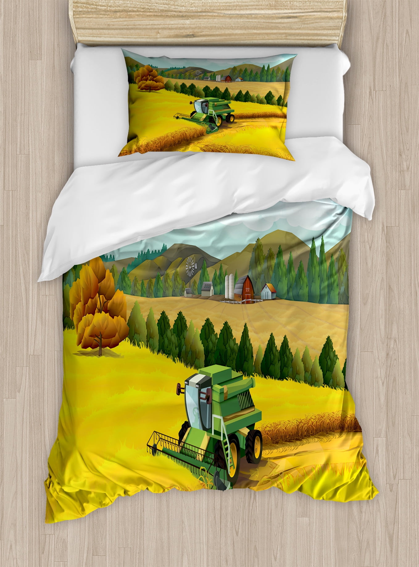 Harvest Duvet Cover Set, Rural Theme Image with Modern Combine ...