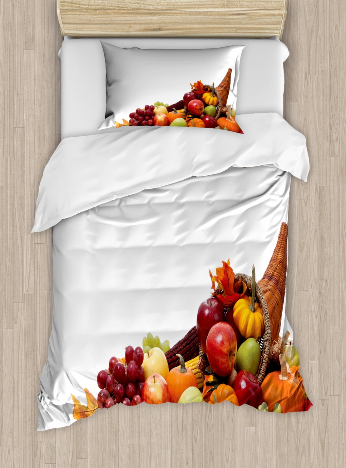 Harvest Duvet Cover Set Twin Size, Fall Arrangement with Fruits of the ...