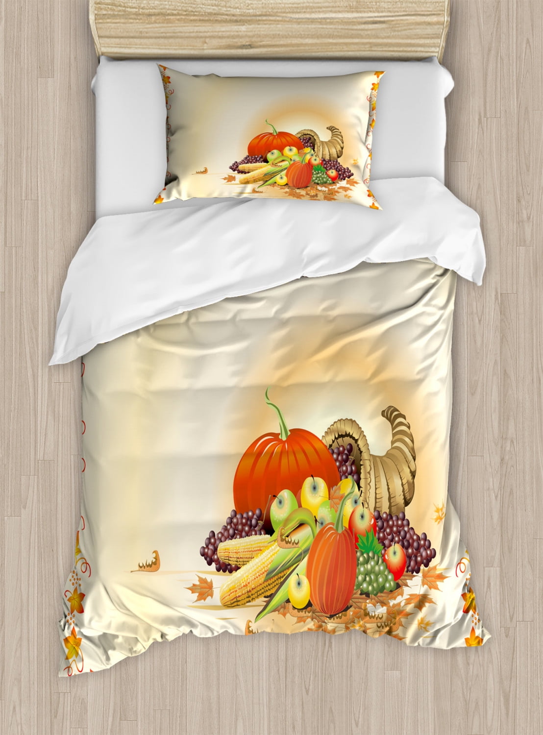 Harvest Duvet Cover Set Twin Size, Maple Tree Frame with Rustic ...