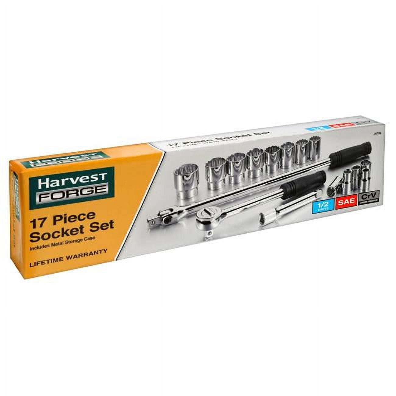 Harvest Forge 36726 0.5 in. Drive SAE Socket Set with Metal Case - 17 ...