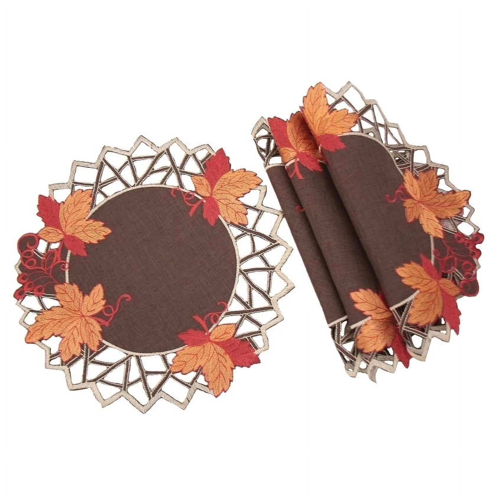 Harvest Hues Embroidered Cutwork Fall Doilies, 12-Inch Round, Set of 4 ...