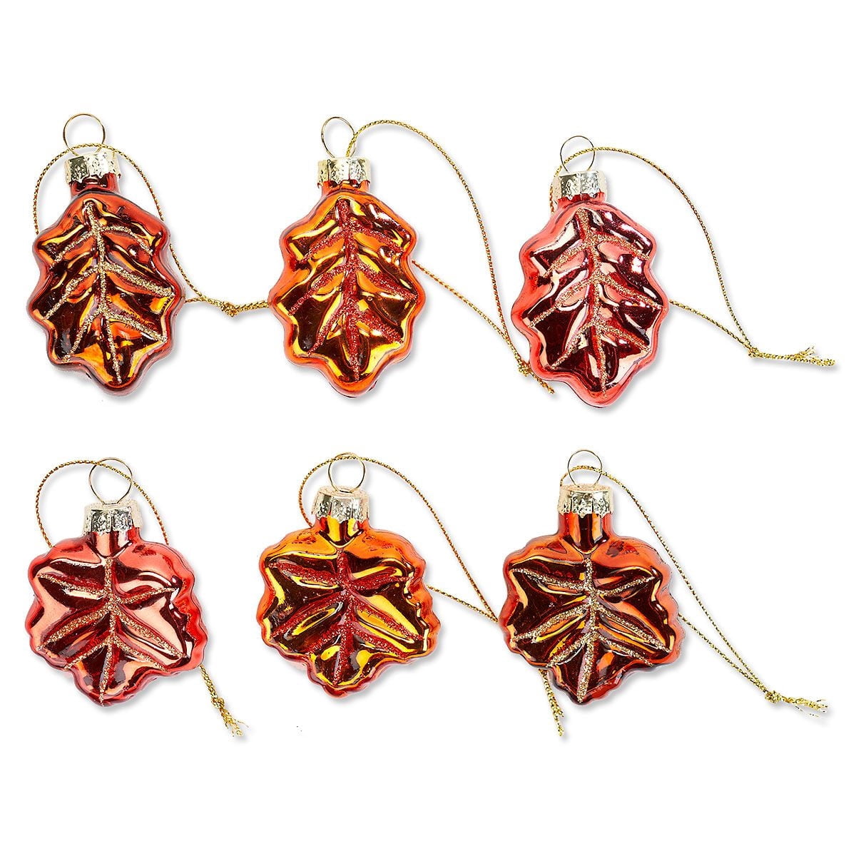 Harvest Leaves Fall Glass Ornaments - Set of 12 Glass, Autumn Ornaments ...