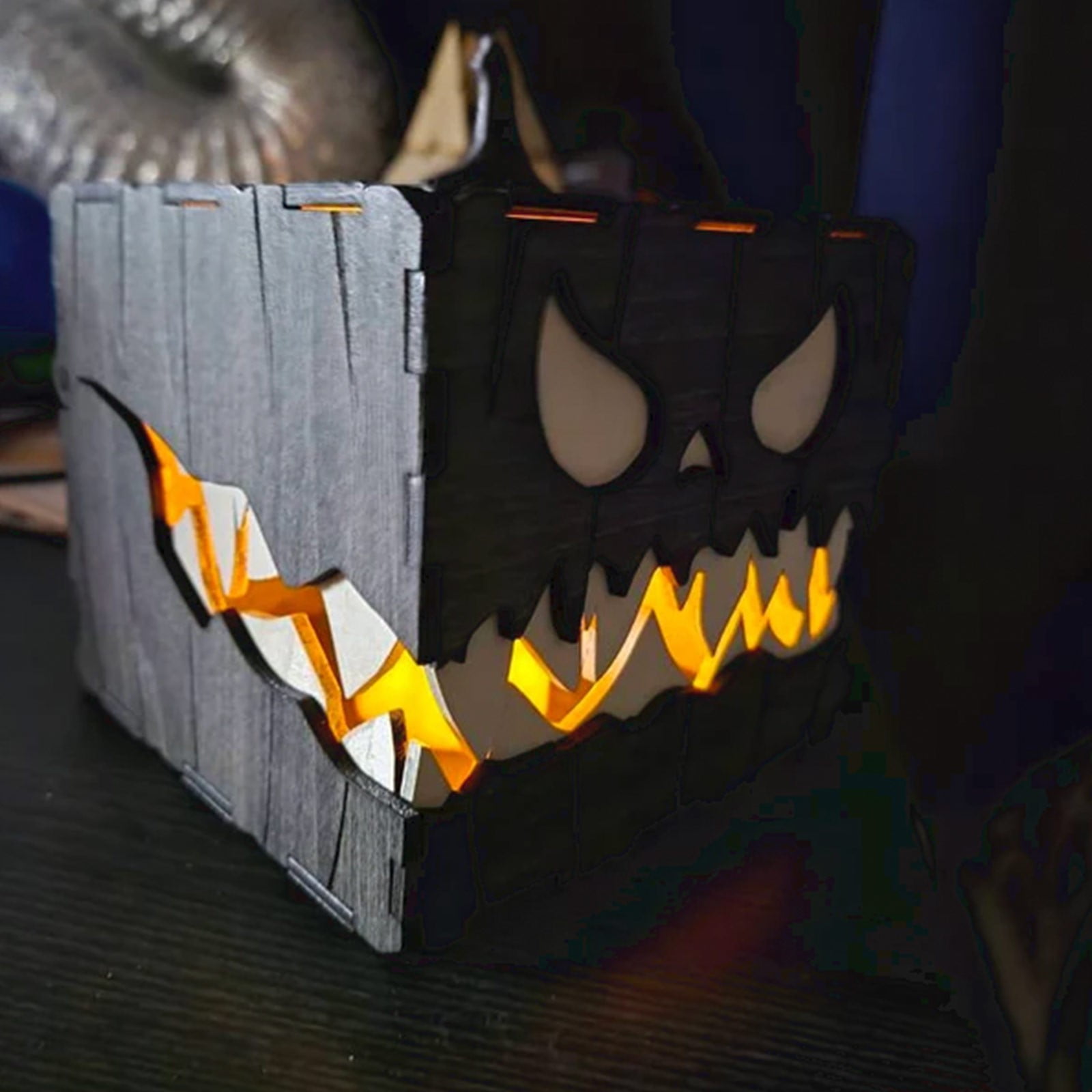 The Harvest Mimic - Light-Up Wooden Halloween Lantern with Jack-o ...