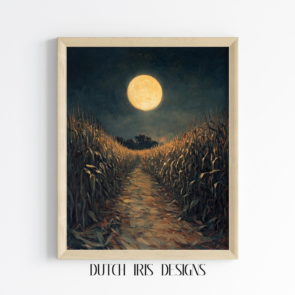 Harvest Moon Over Field, Rustic Autumn Night Landscape, Earthy Cottagecore Wall Art, Fall Decor ...