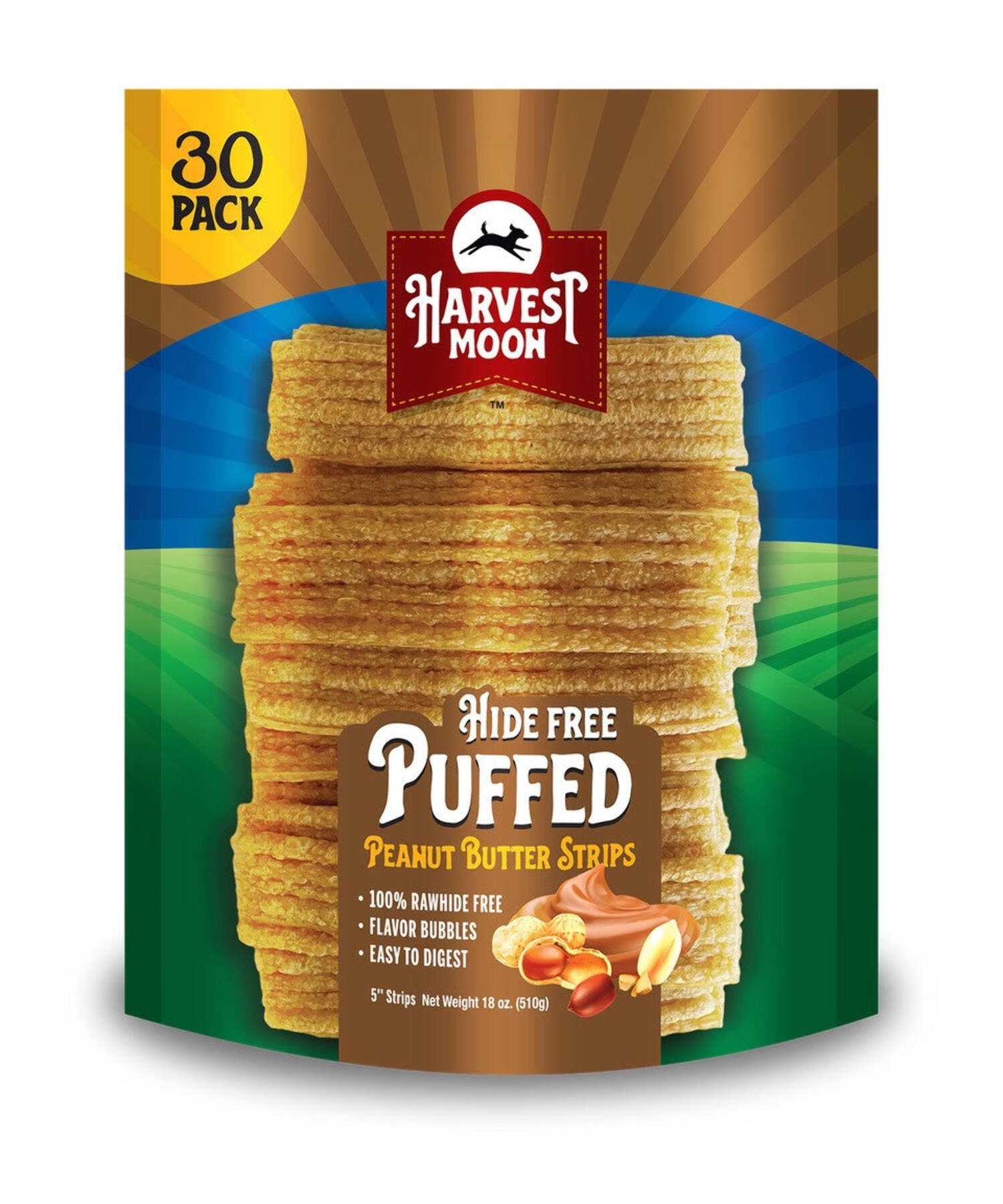 Harvest Moon Puffed Peanut Butter Strips for Dogs, 30 Count - KTR Group ...