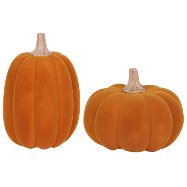 Harvest Orange Flocked Pumpkins, Set of 2, by Way To Celebrate ...