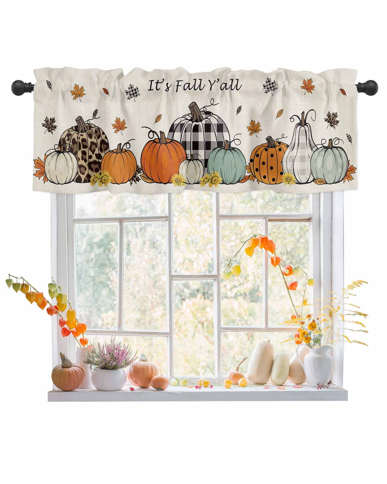 Harvest Pumpkin Fall Valances for Windows, Thanksgiving Kitchen Valance ...