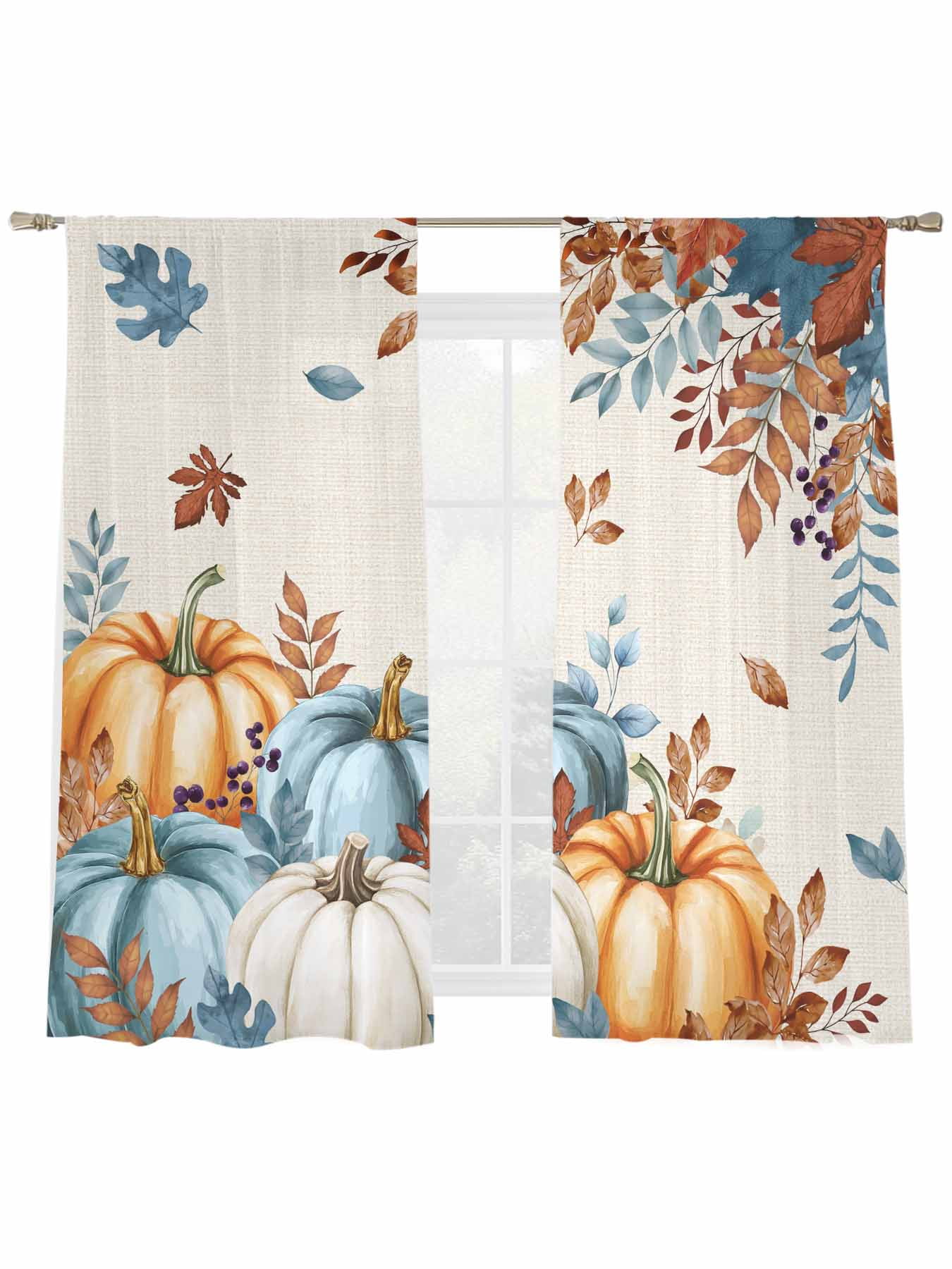 Harvest Pumpkin Sheer Curtains 72 inches Long, Thanksgiving Fall Orange ...