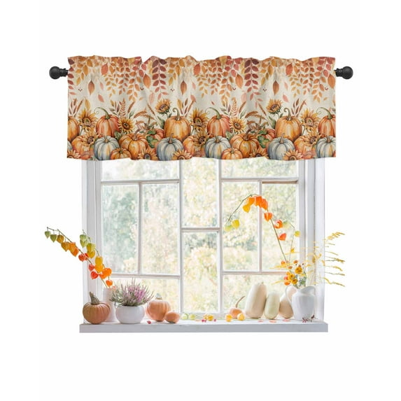 Harvest Pumpkins Fall Valances for Windows, Thanksgiving Kitchen ...